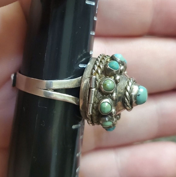 Stampd | Jewelry | Vintage Adjustable Poison Ringpill Box Turquoise ...
